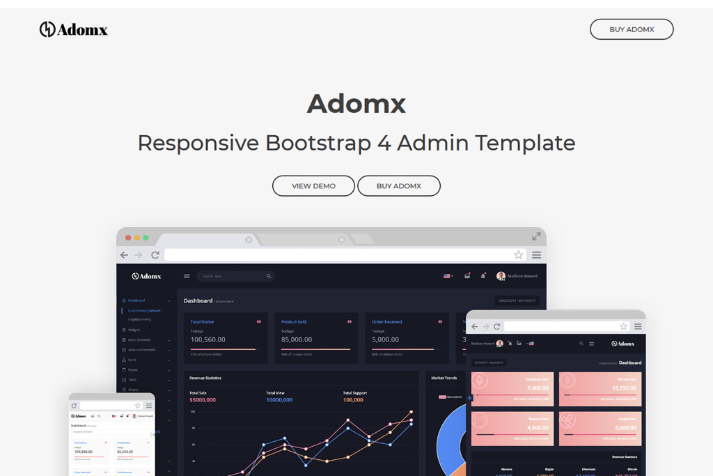 Adomx - Admin Dashboard HTML Template Adomx also features pages like Login, Signup, Profile ...