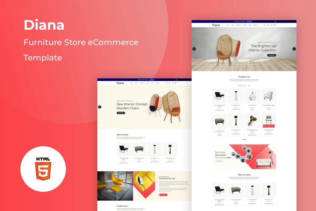 Diana – Furniture Store eCommerce Template Diana Bootstrap 5 template, you can set up an ...