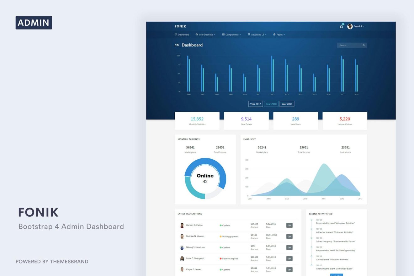 Fonik - Admin & Dashboard Template Fonik is a fully featured, multi purpose admin template built ...