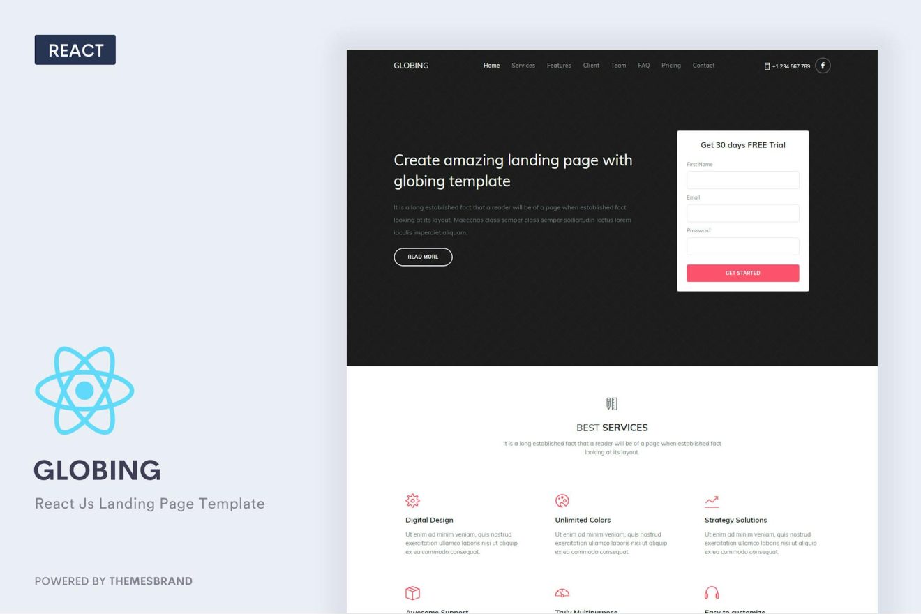 Globing - React Js Landing Page Template - Prime Access Globing - React Js Landing Page Template - Prime Access
