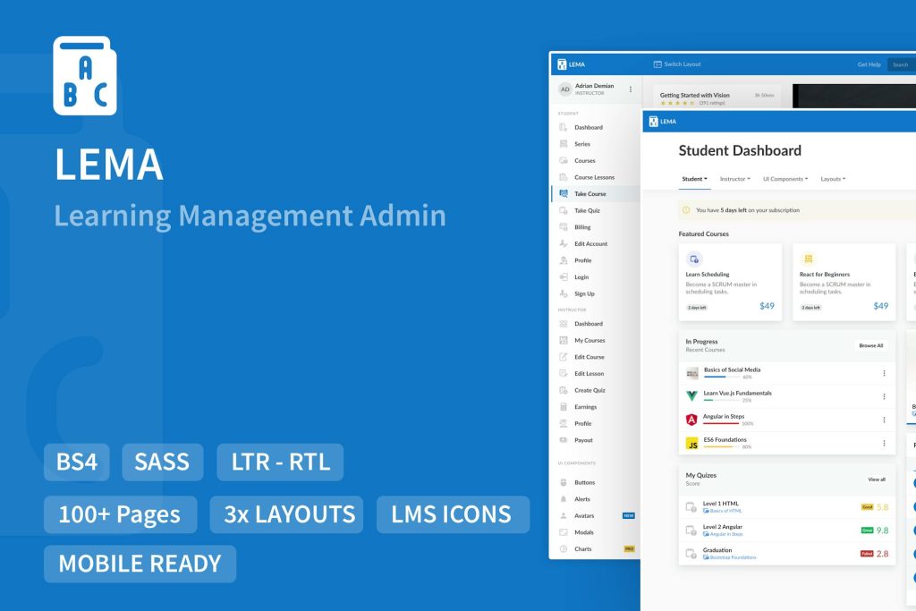 LMS Dashboard Template LEMA - a complete learning management system ...