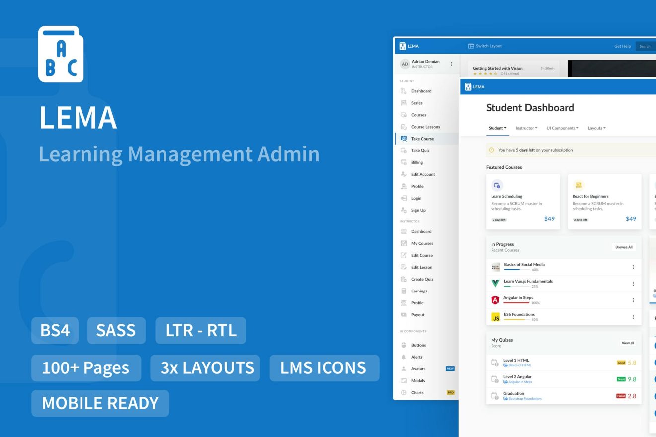 LMS Dashboard Template LEMA - a complete learning management system ...