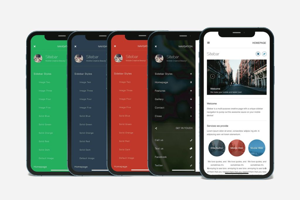 Sitebar | Mobile Website Template A Unique Sidebar Navigation Based ...