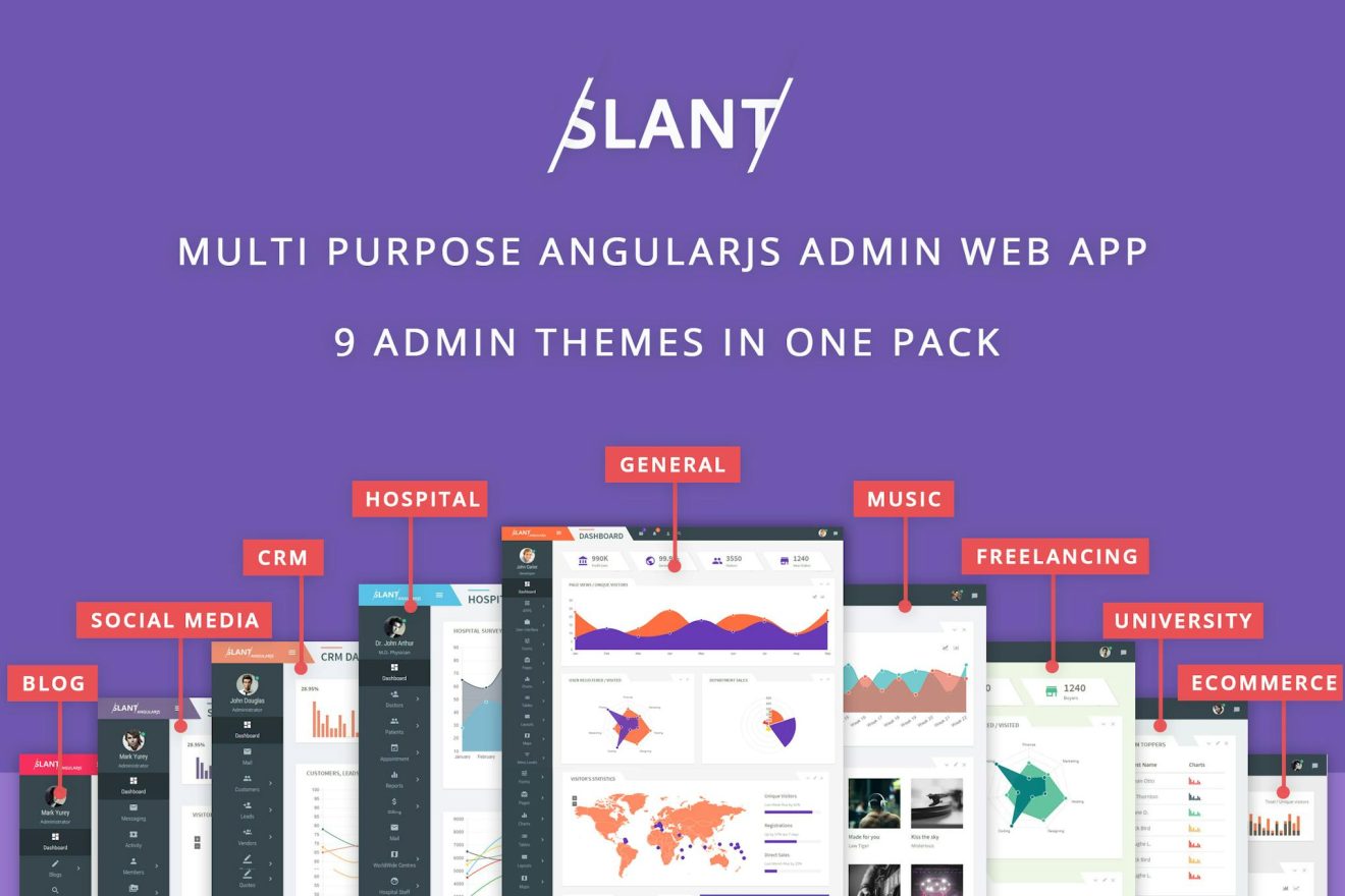 Slant - Multi Purpose AngularJS Admin Web App Build using Grunt, Bower, Nested views & Routing ...