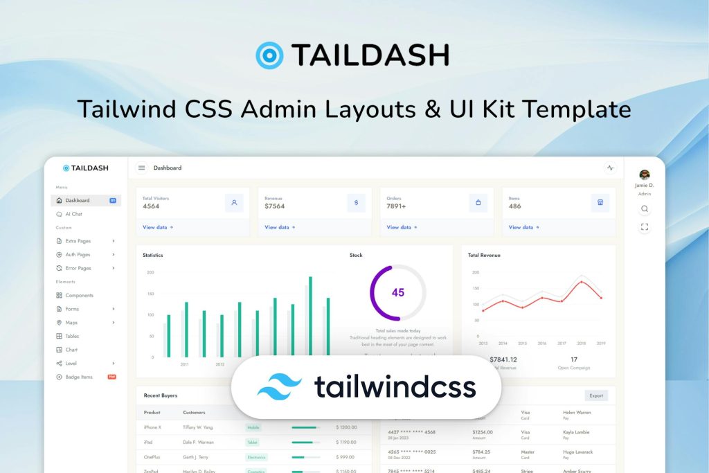 TailDash - Tailwind CSS Admin & UI Kit Template Tailwind CSS 3 Admin ...