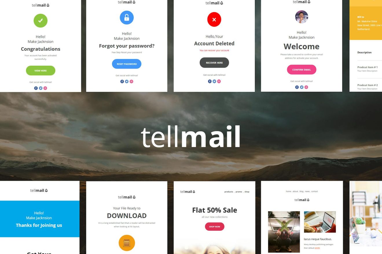 tellmail - 20 Unique Responsive Email Set tellmail – Responsive Email ...
