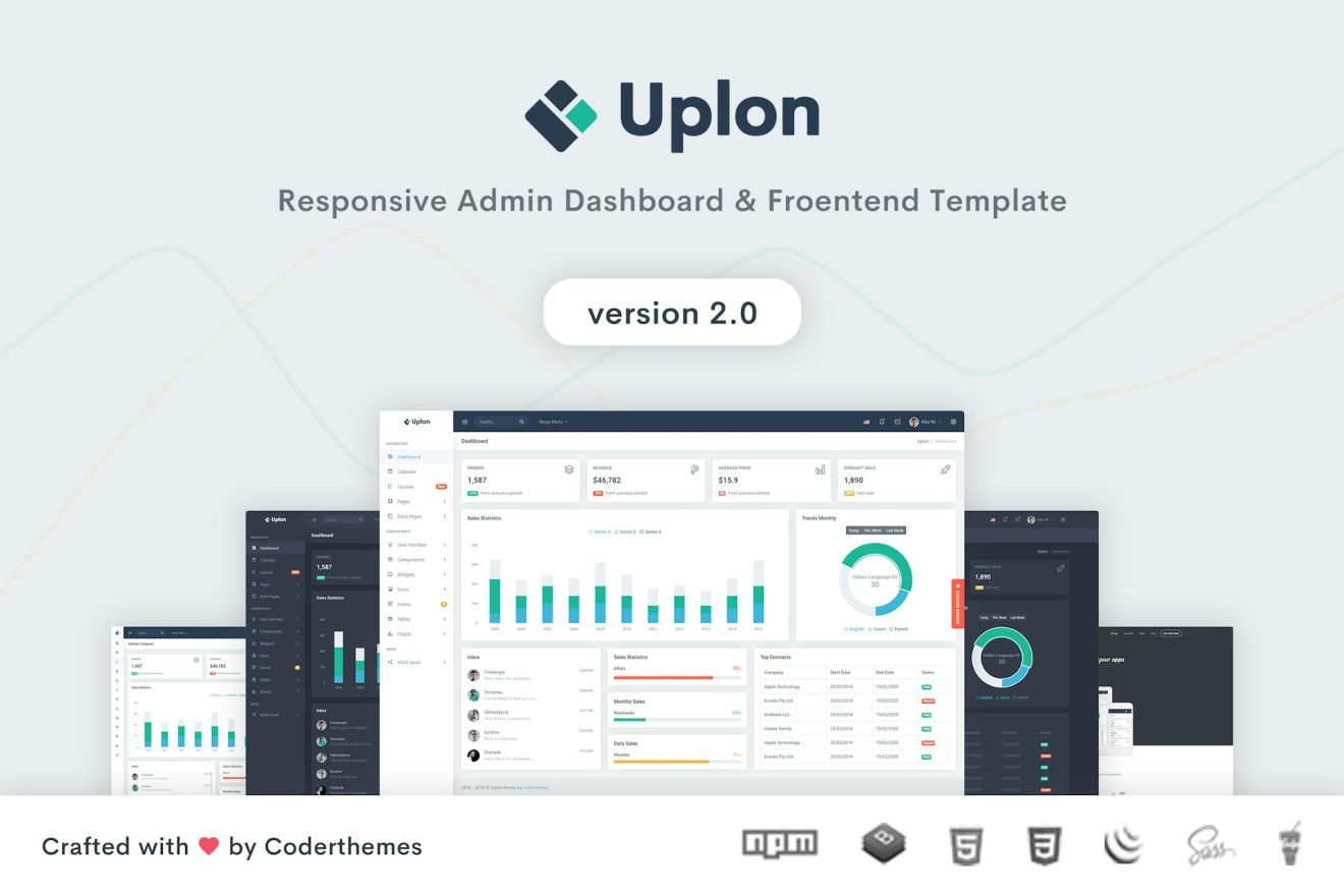 Uplon - Admin Dashboard & Landing Template Uplon is a fully responsive premium web UI kit built ...