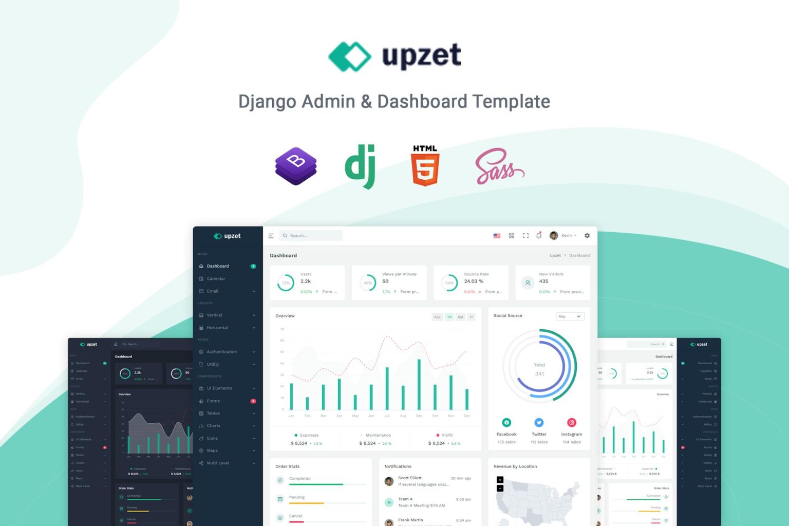 Upzet - Django Admin & Dashboard Template Upzet – Django is a Bootstrap 5.1.3. based fully ...