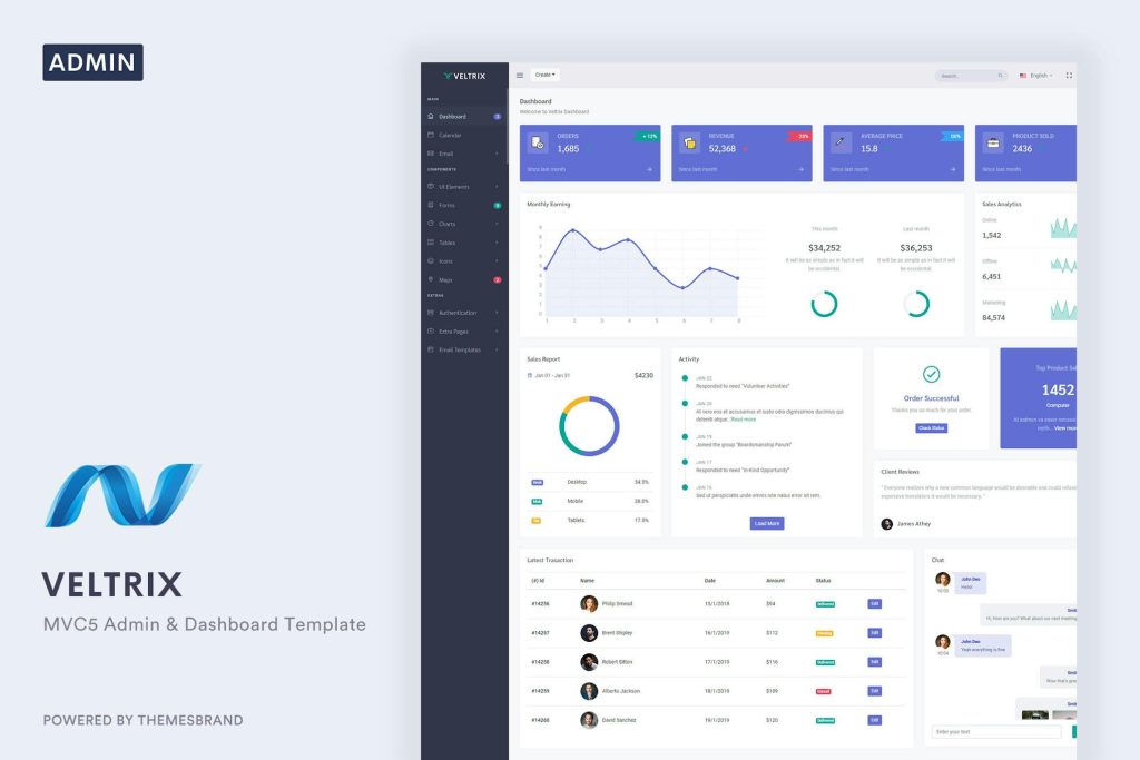 Veltrix - MVC5 Admin & Dashboard Template Veltrix is multi-purpose admin template built with ...