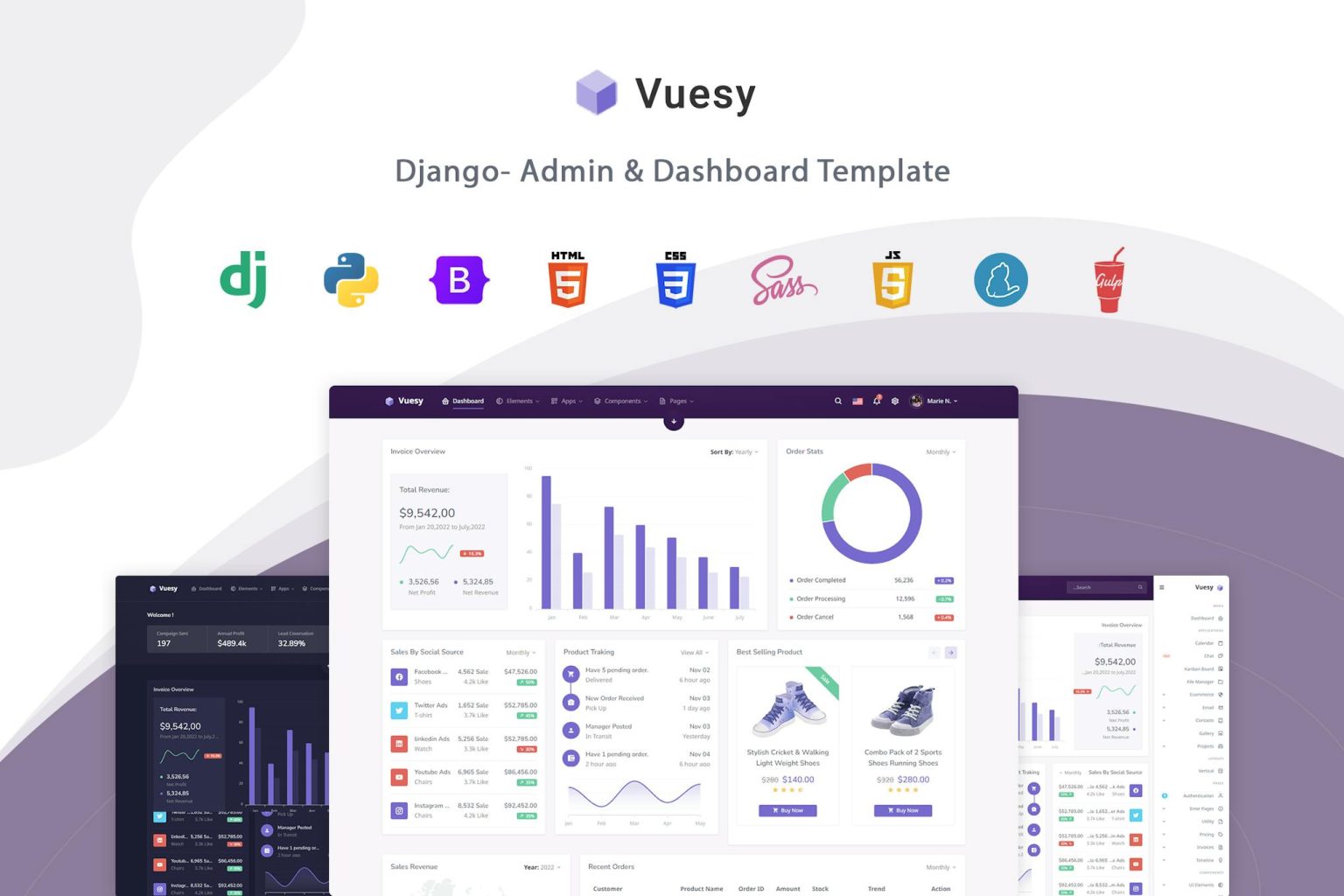 Vuesy - HTML & Django Admin Dashboard Template Vuesy – Django Admin ...