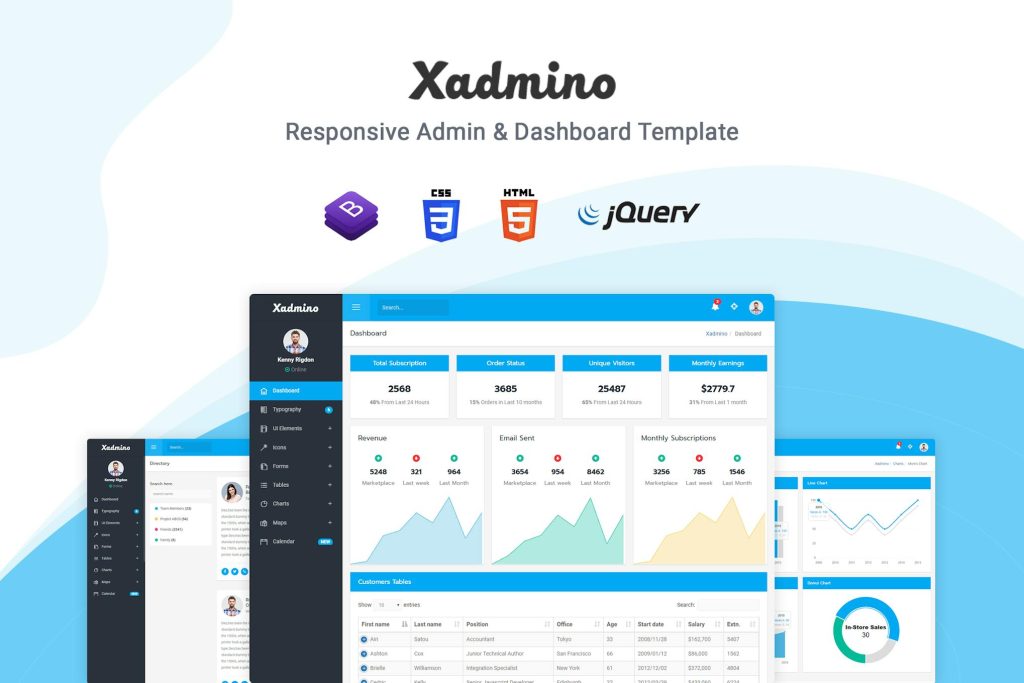 Xadmino - Admin & Dashboard Template It comes with lots of reusable and beautiful UI elements ...