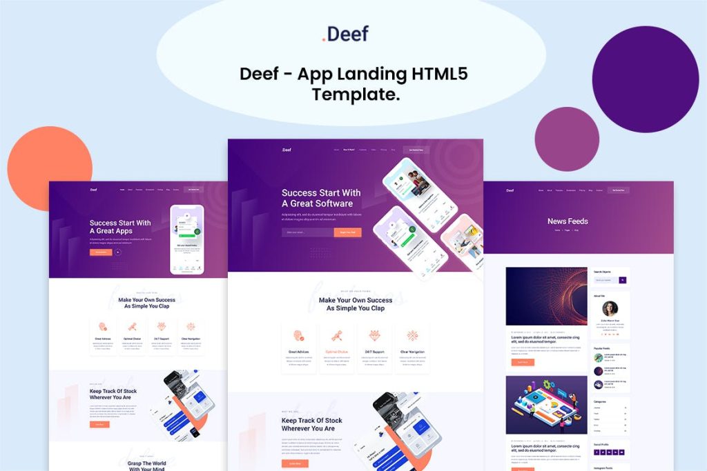 Deef - App Landing HTML5 Template App, SaaS, Software, Web Application ...