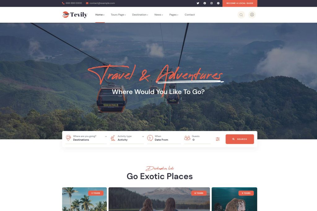 Tevily - Travel & Tour Booking WordPress Theme - Prime Access
