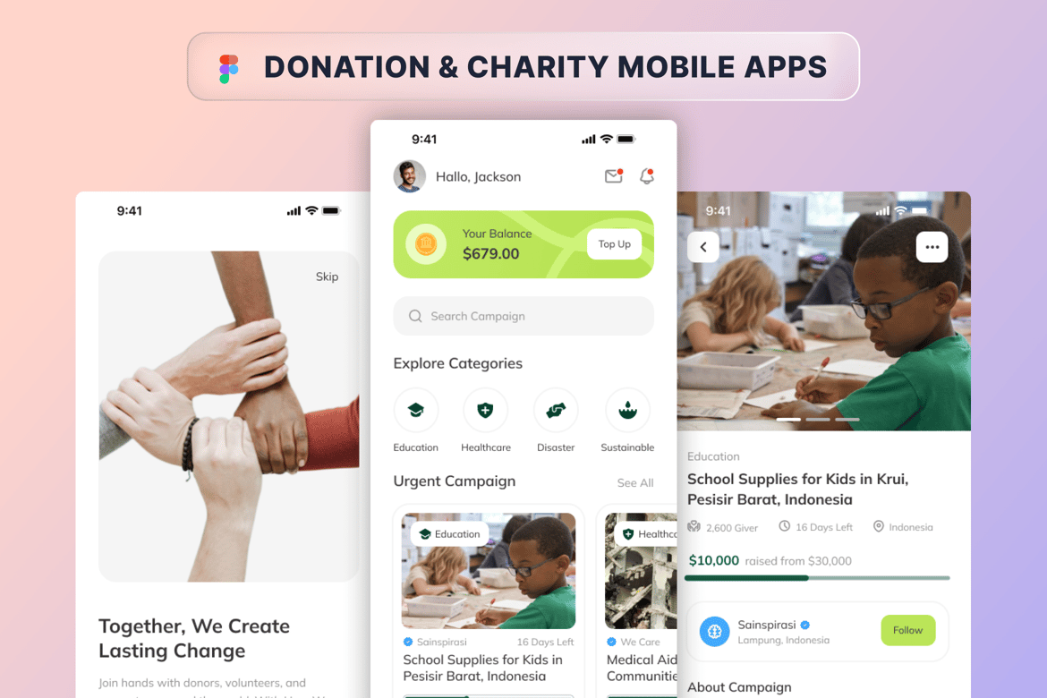 Donation & Charity Mobile Apps Figma Design - Prime Access