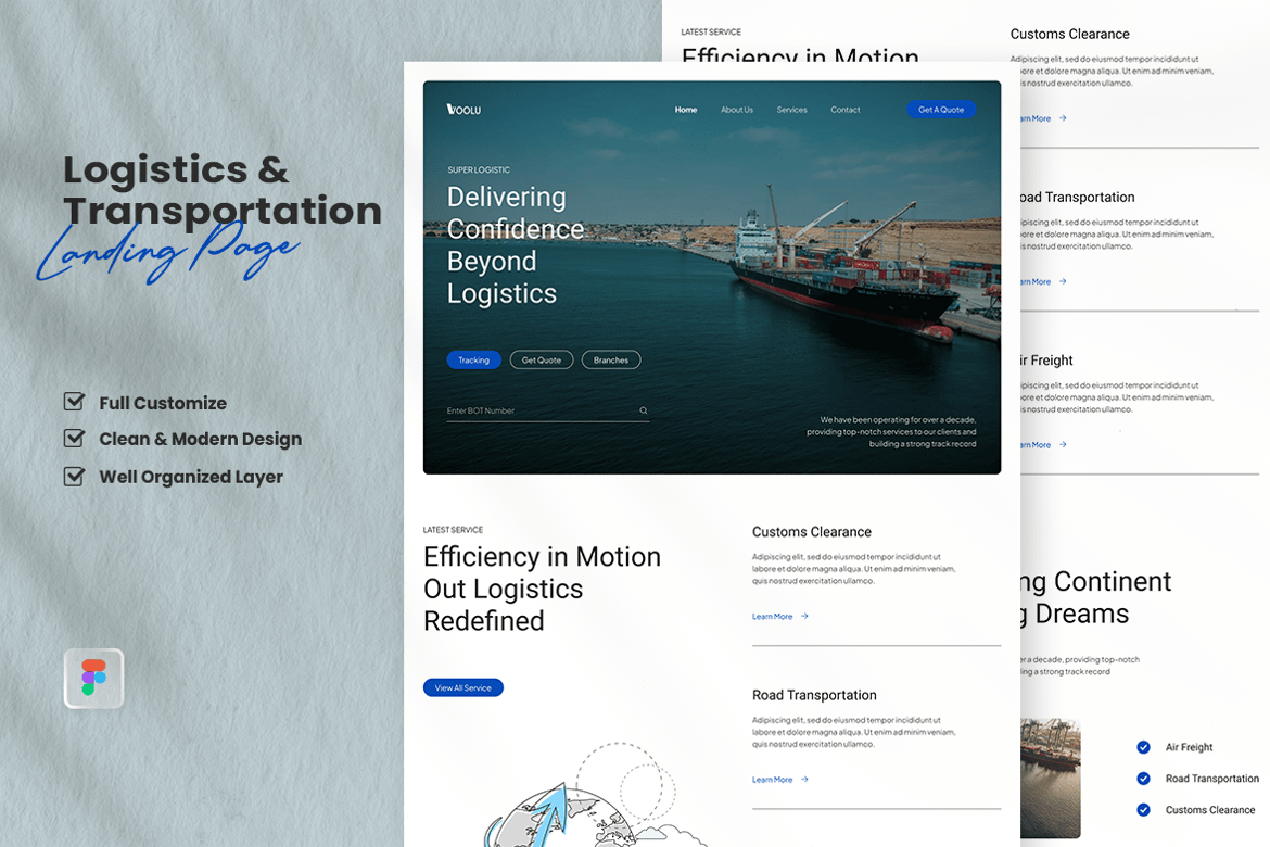 Logistics & Transportation Landing Page - Voolu Figma Design - Prime Access
