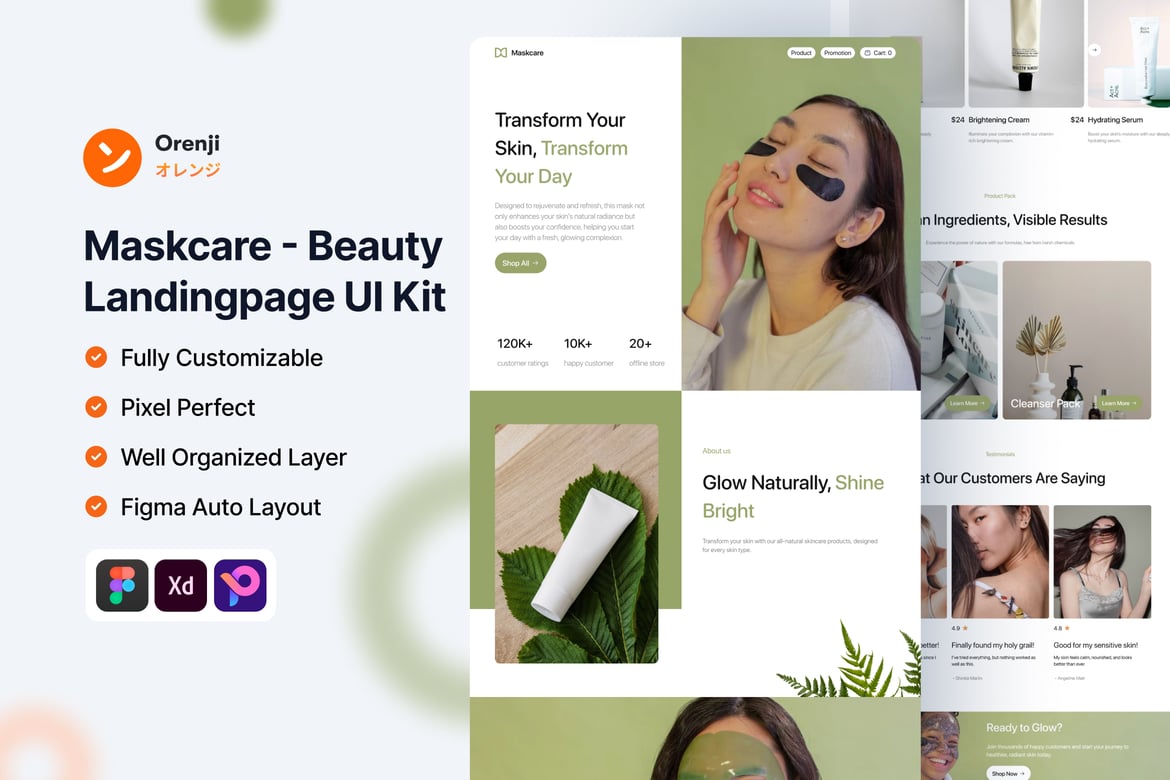 Maskcare - Beauty Landing Page UI Kit Figma Design - Prime Access