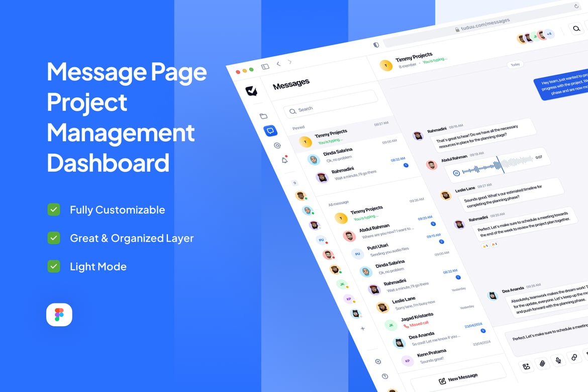 Messages Page Project Management Dashboard - Tuduu Figma Design - Prime ...